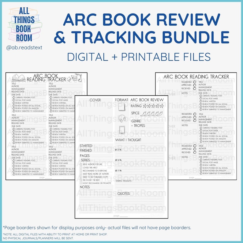 ARC Book Review & Tracking Bundle - Digital and Printable ARC Book Review - Digital and ...