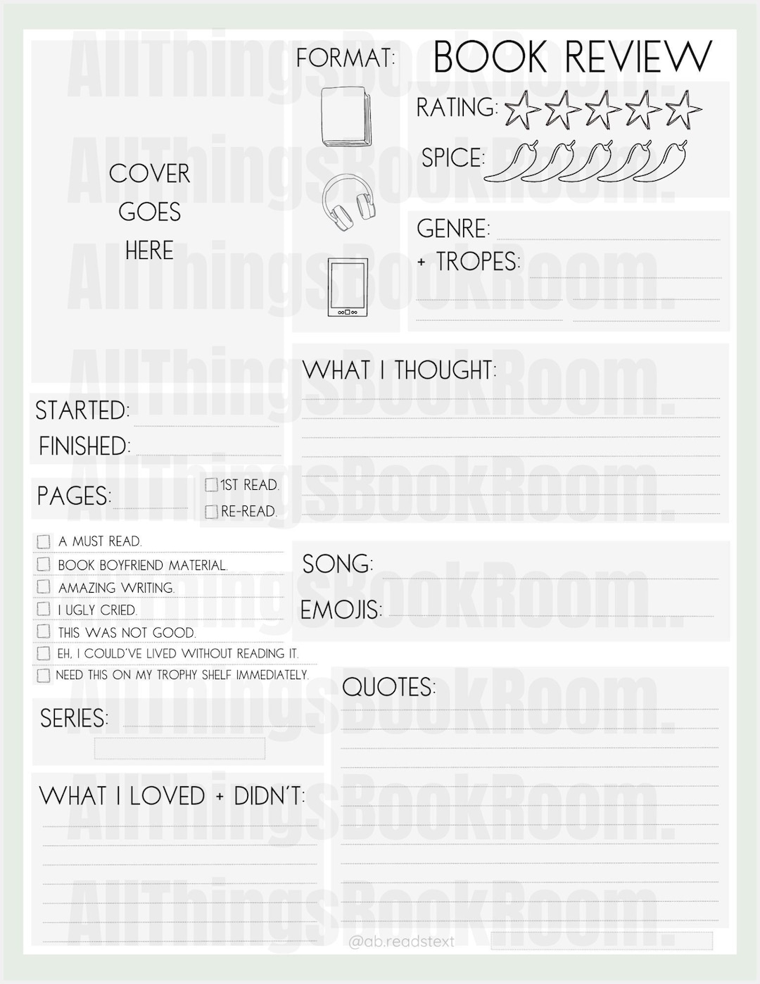 Book Review Template; Digital or Print Pdf - Etsy