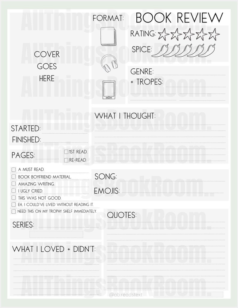 Book Review Template; Digital or Print Pdf - Etsy