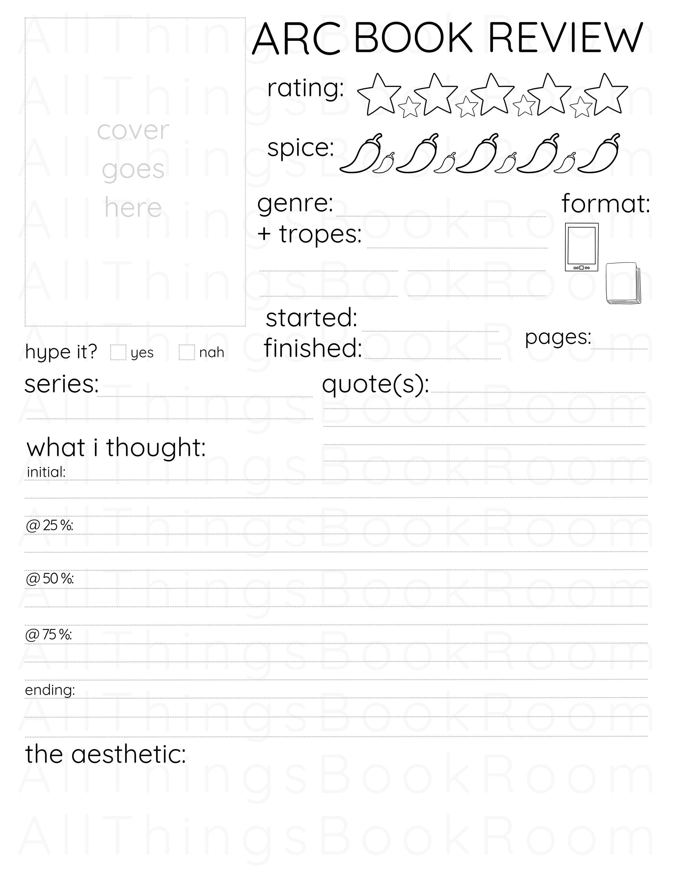 ARC Book Review Template - Digital & Printable ARC Book Review ...