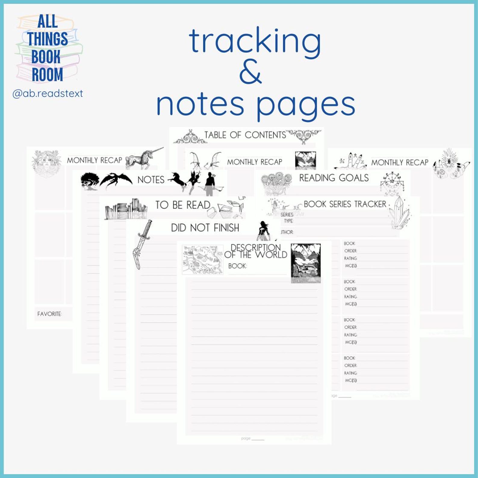 Fantasy Printable or Digital Reading Journal / Planner Bundle - Book ...