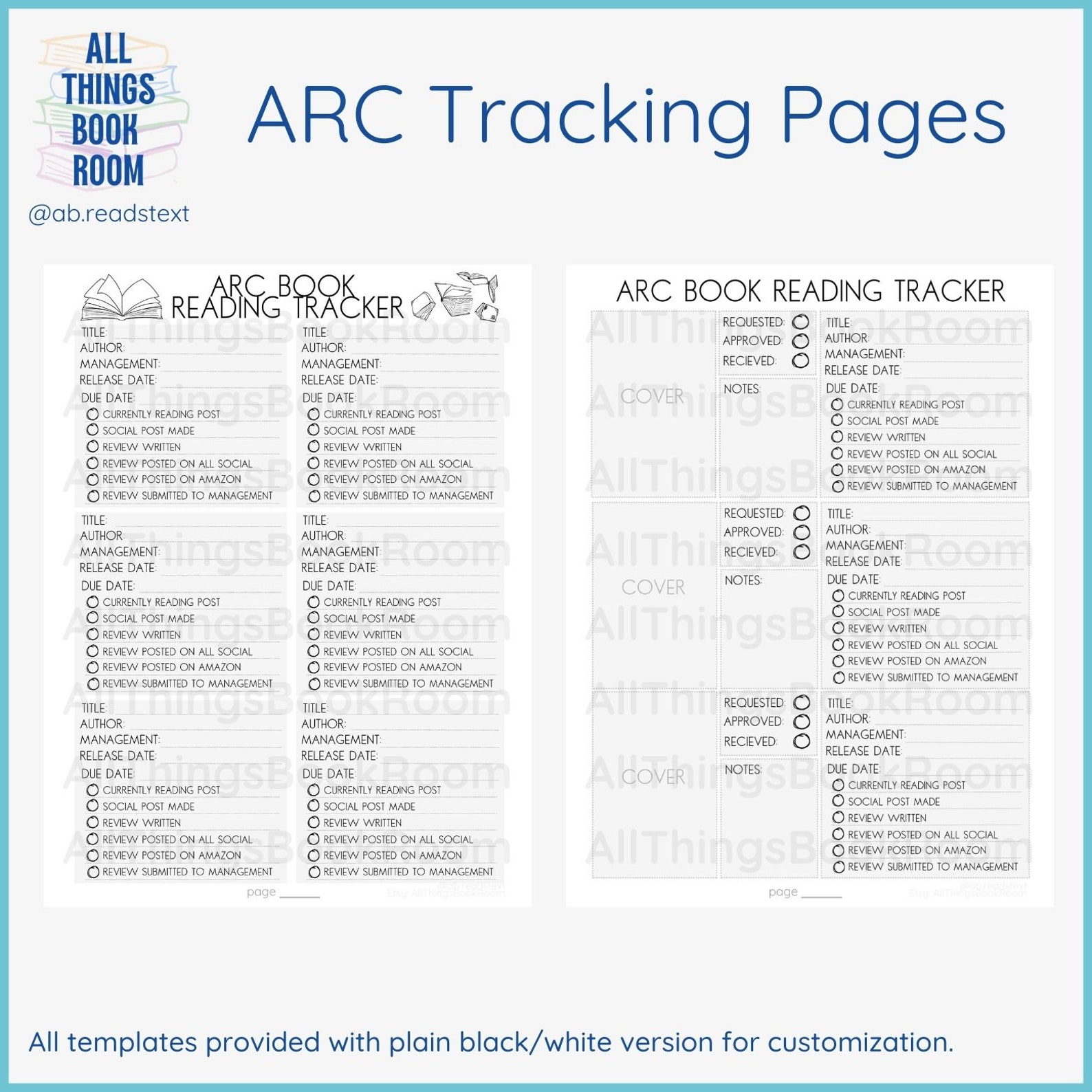 ARC Book Review & Tracking Bundle - Digital and Printable ARC Book ...
