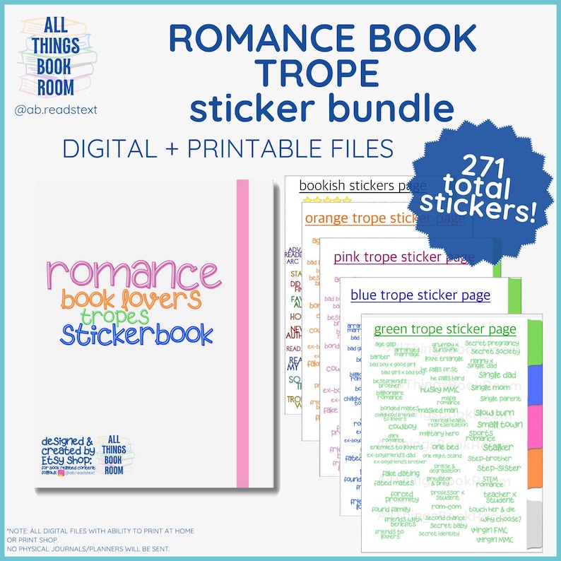 Romance Trope Digital Stickers Bundle- Book Lovers Sticker Book ...