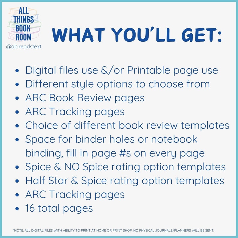 ARC Book Review & Tracking Bundle - Digital and Printable ARC Book Review - Digital and ...