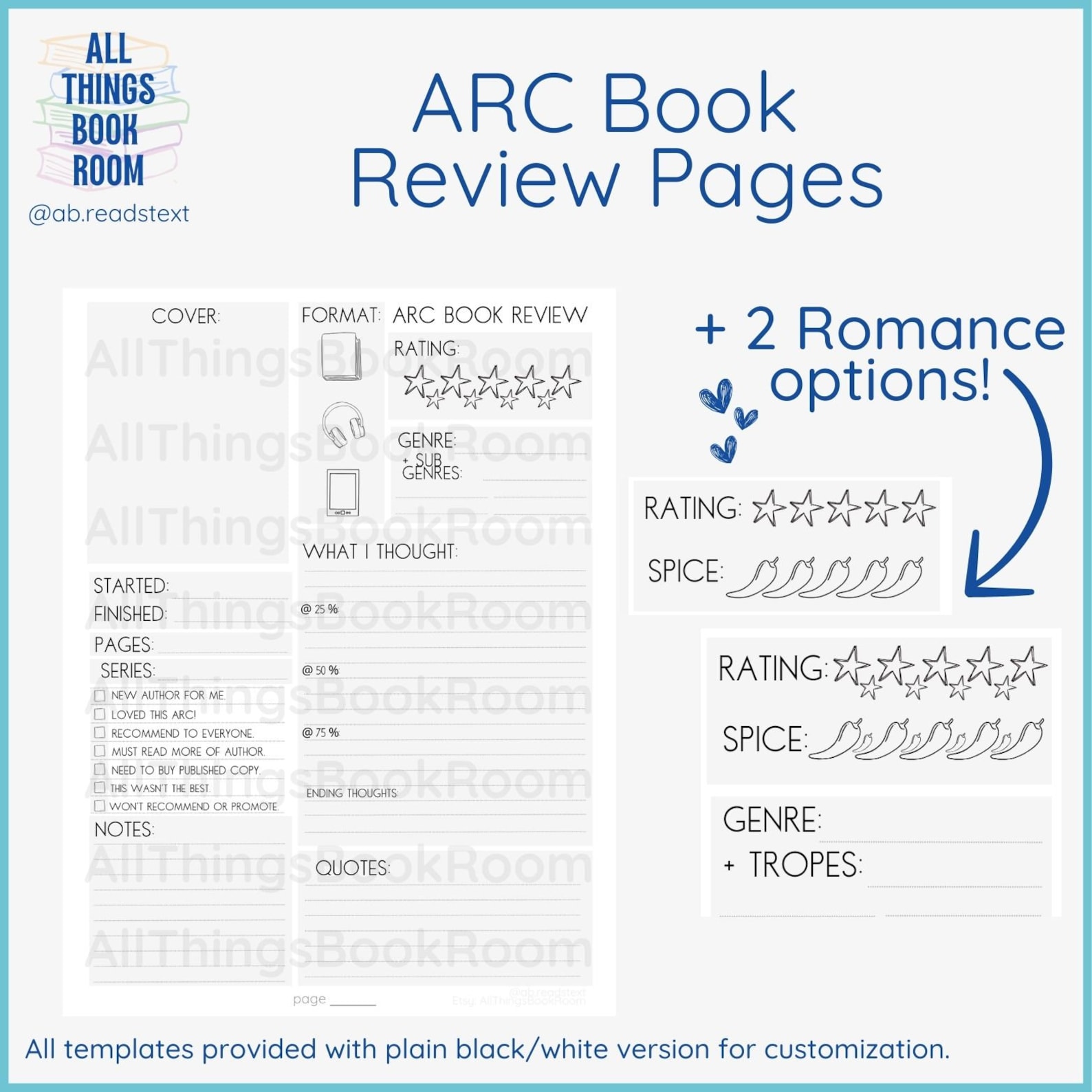 ARC Book Review & Tracking Bundle - Digital and Printable ARC Book ...