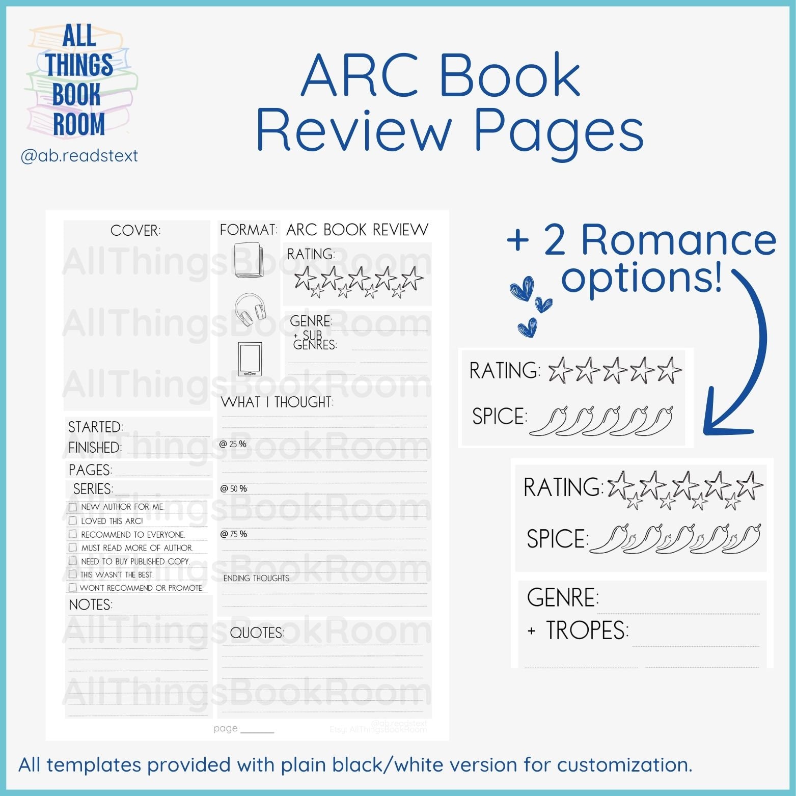 ARC Book Review & Tracking Bundle - Digital and Printable ARC Book ...