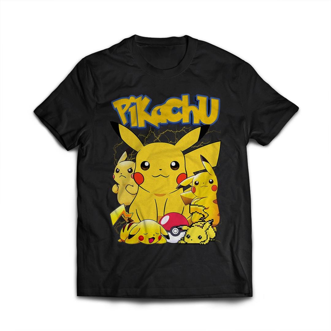 Pikachu Pokemon T-shirt Bootleg Graphic Tee, 90s Retro Anime Shirt ...