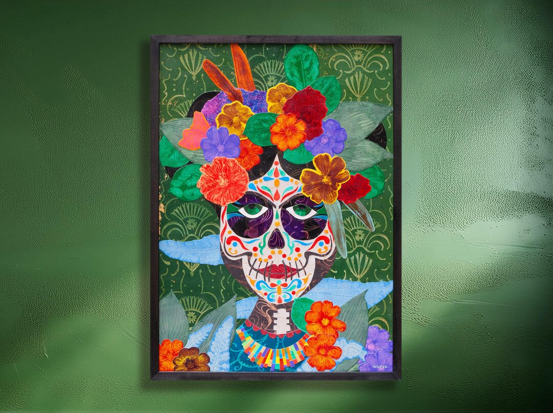 La Catrina Sugar Skull Wall Art With Floral Calavera Decor - Original ...