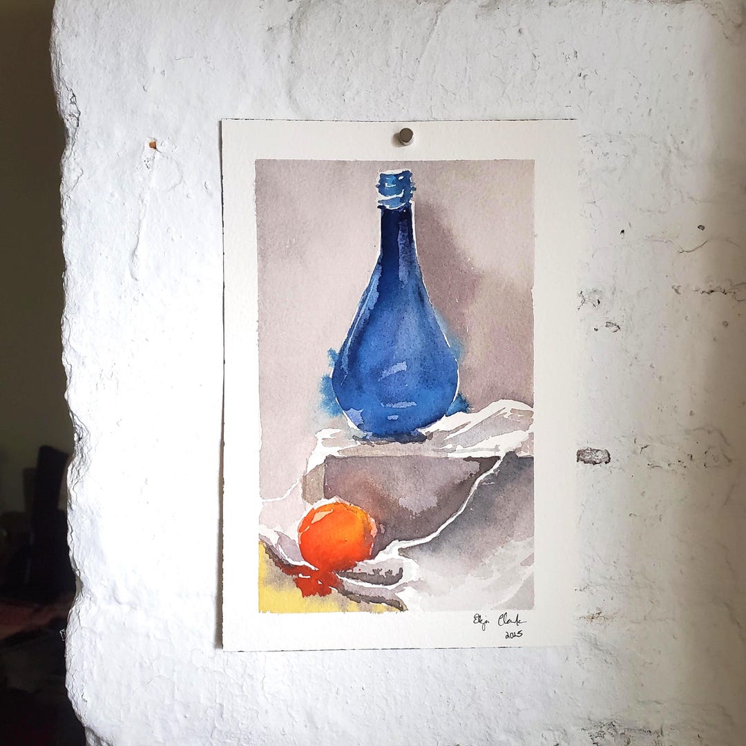 Blue Bottle Still Life Print: Minimalist Watercolor Painting, 6x9 ...