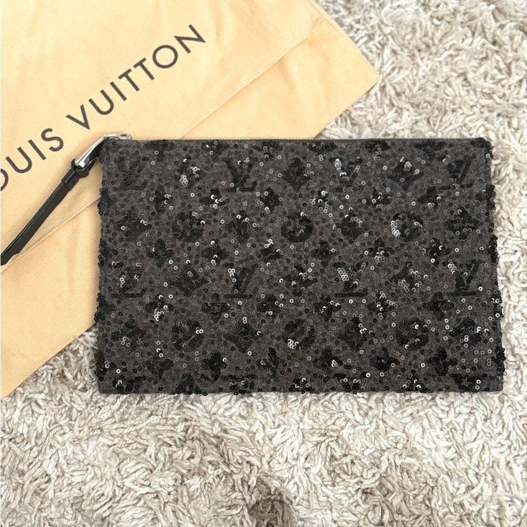 Rare Luxury LOUIS VUITTON Sunshine Express Clutch Wool Sequins Leather ...