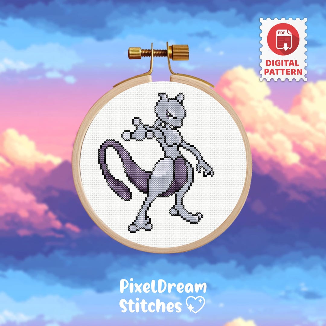 Mewtwo - Cross Stitch Pattern - Digital Product - PDF - Etsy