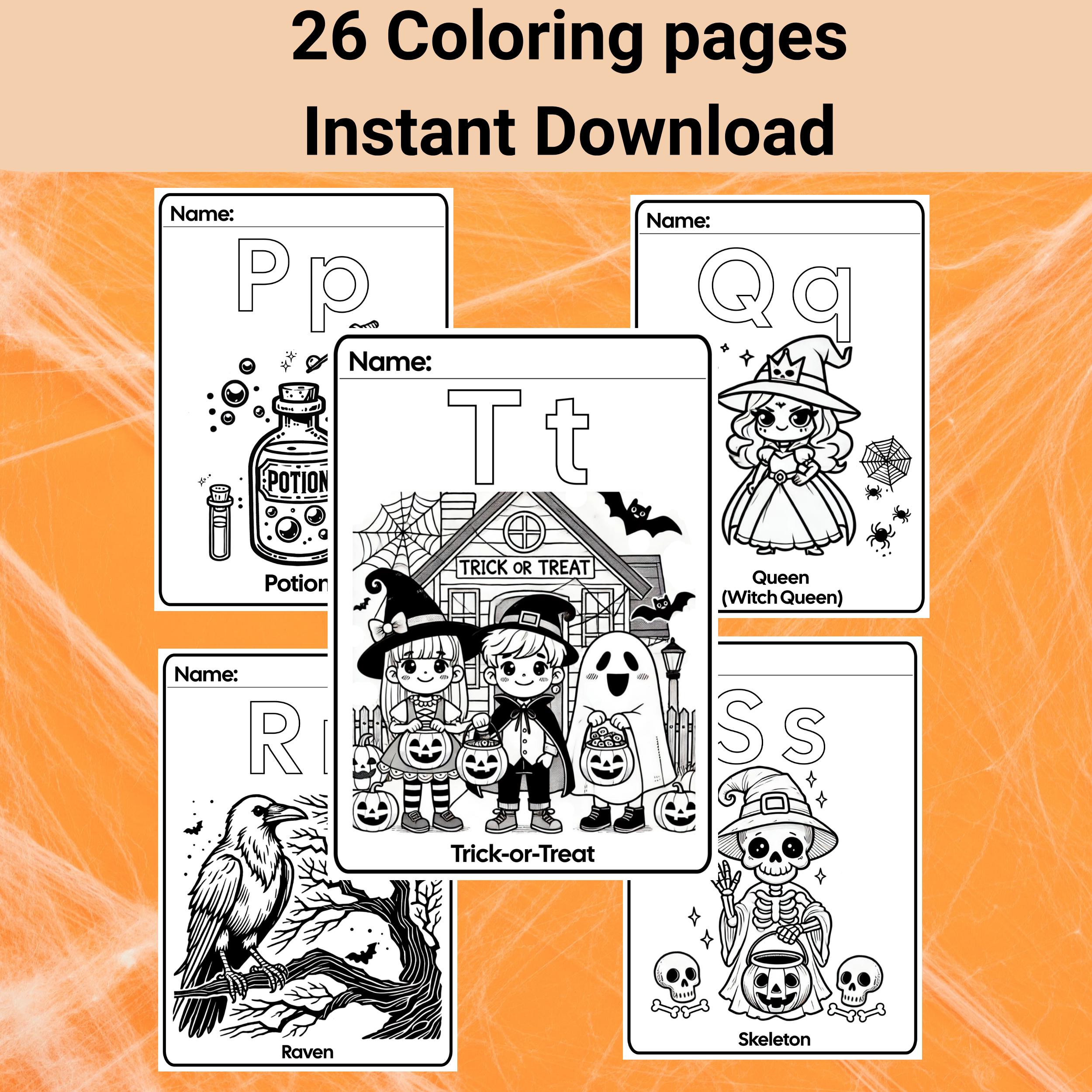 Halloween Alphabet Printable, Alphabet Coloring Pages for Kids, Easy ...