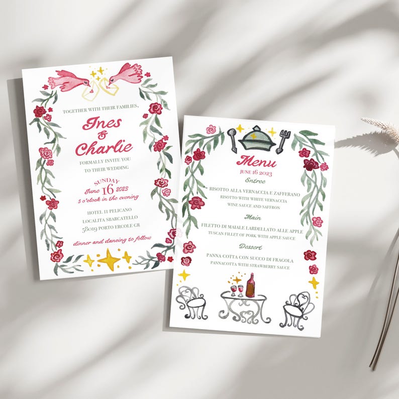 Whimsical Illustrated Wedding Invitation Suite | Birthday Party Gala ...