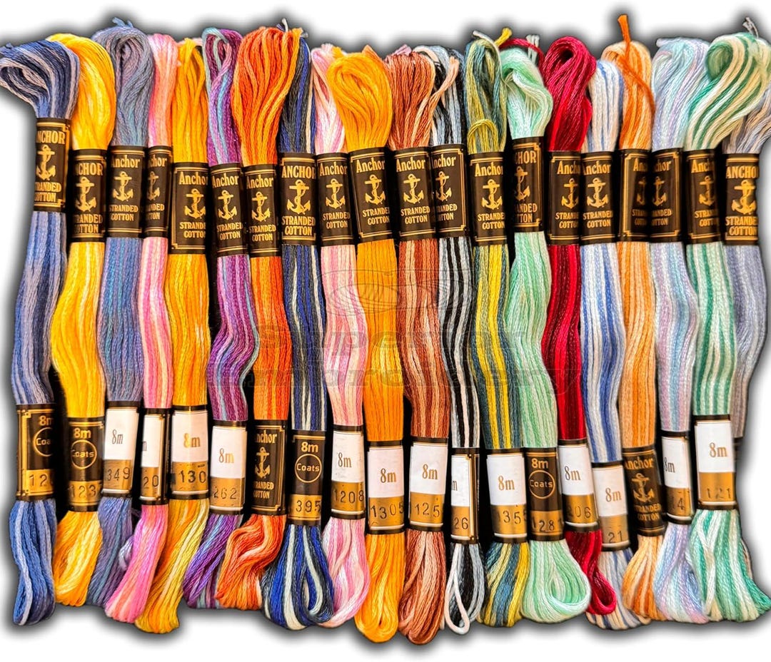 20 Anchor Variegated Cotton Embroidery Floss Skeins, Rainbow Colors (8 ...