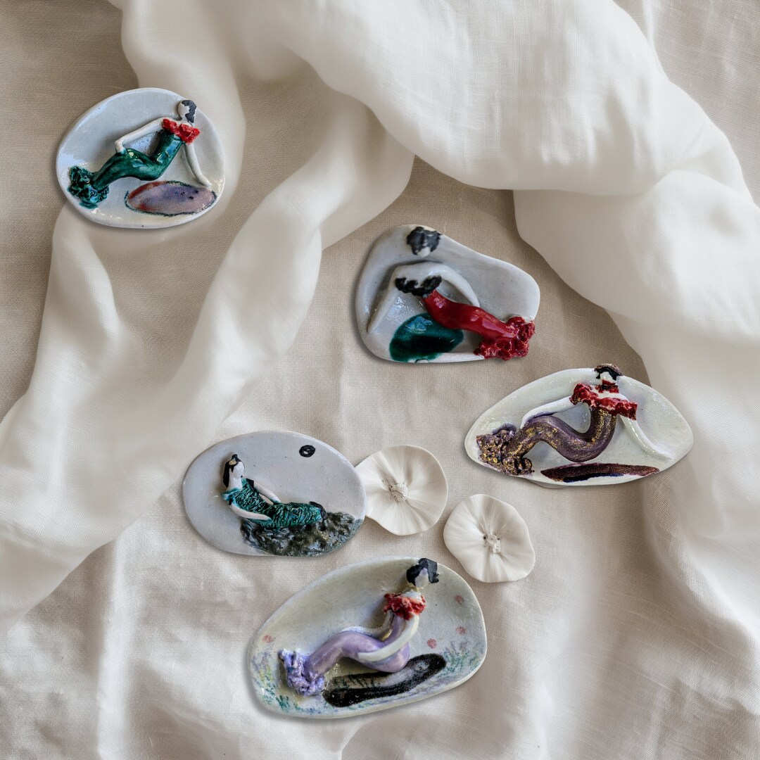 Colorful Ceramic Figure Pins Handmade Porcelain Art Brooches Expressive ...