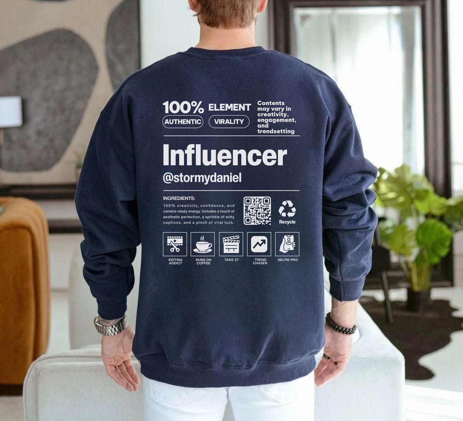 Influencer Personalized QR Code Sweatshirt, Customized Name Crewneck ...