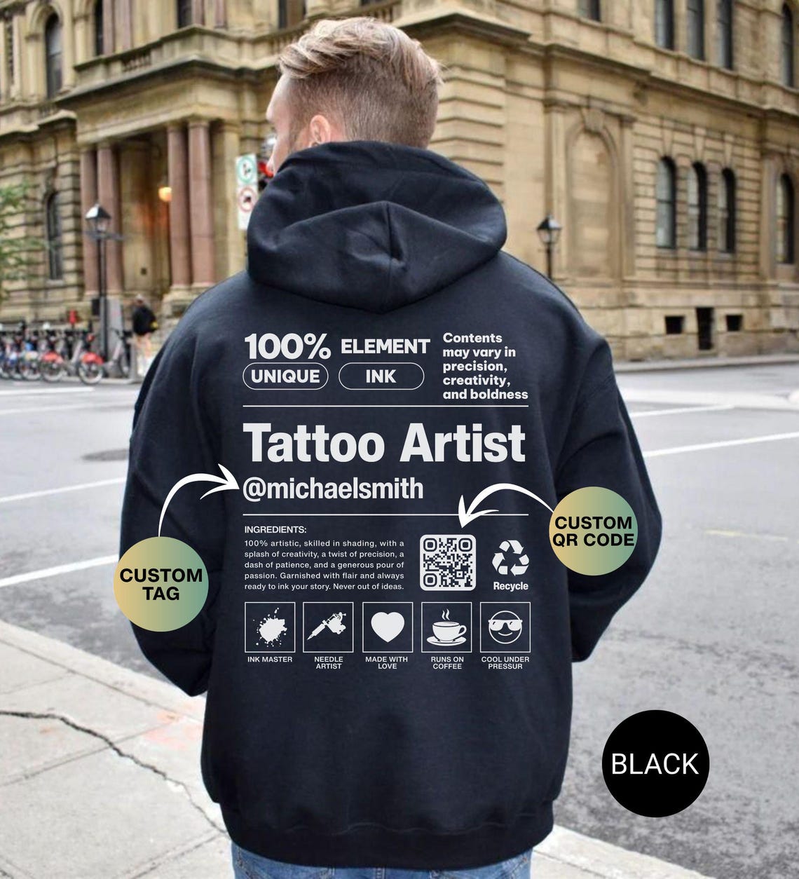 Custom Tattoo Artist Definition Hoodie, Personalized Tattoo QR Code ...