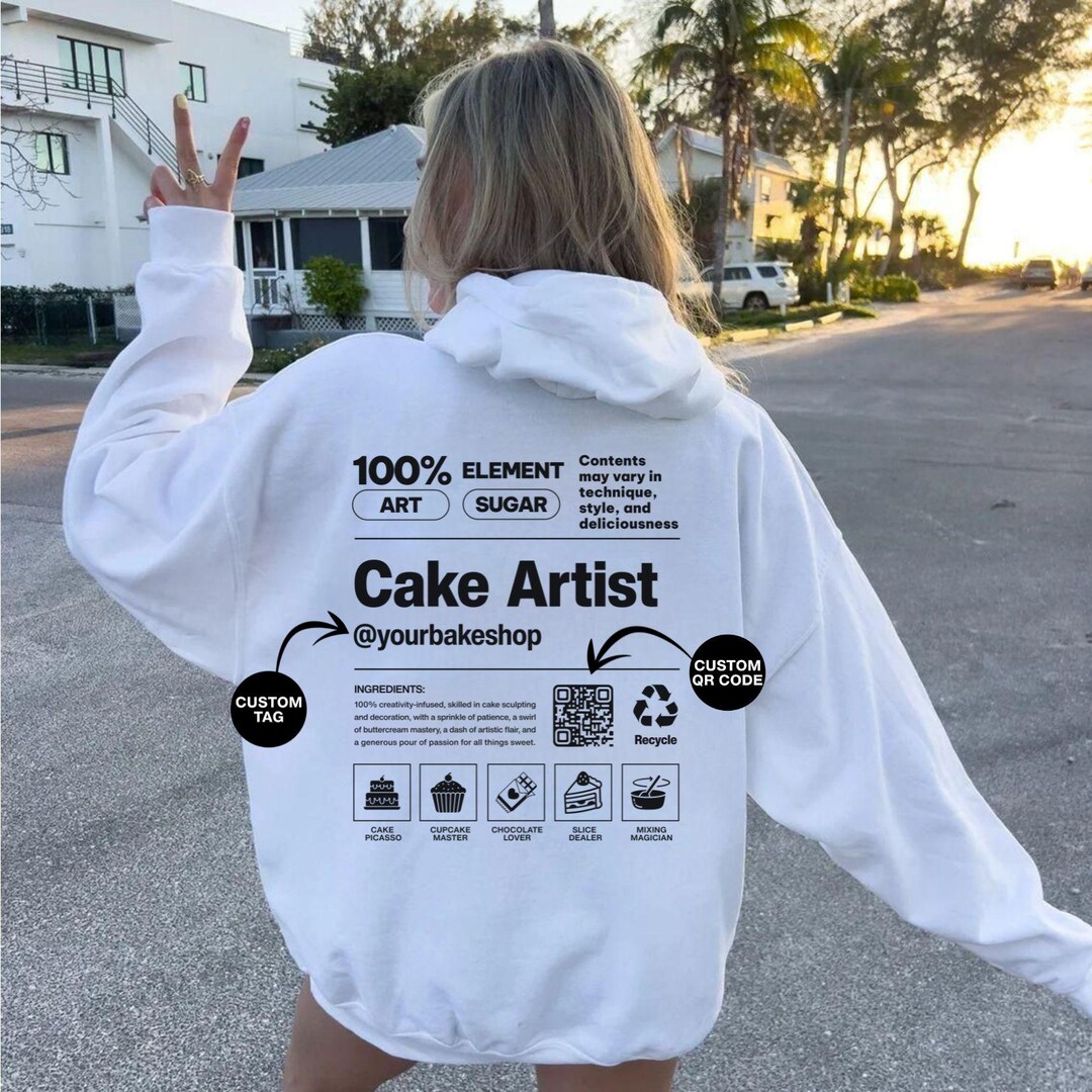 Custom QR Code Cake Artist Hoodie - Personalized Bakery Sweatshirt ...