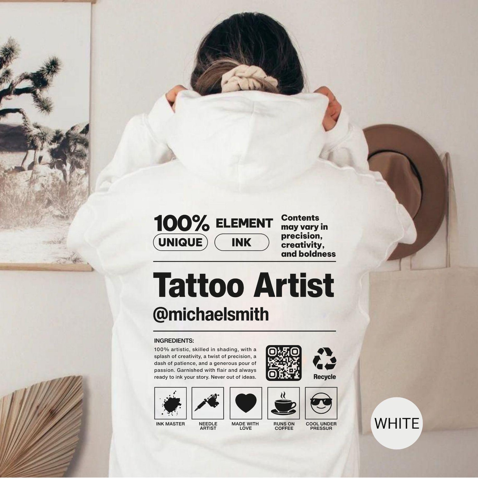 Custom Tattoo Artist Definition Hoodie, Personalized Tattoo QR Code ...