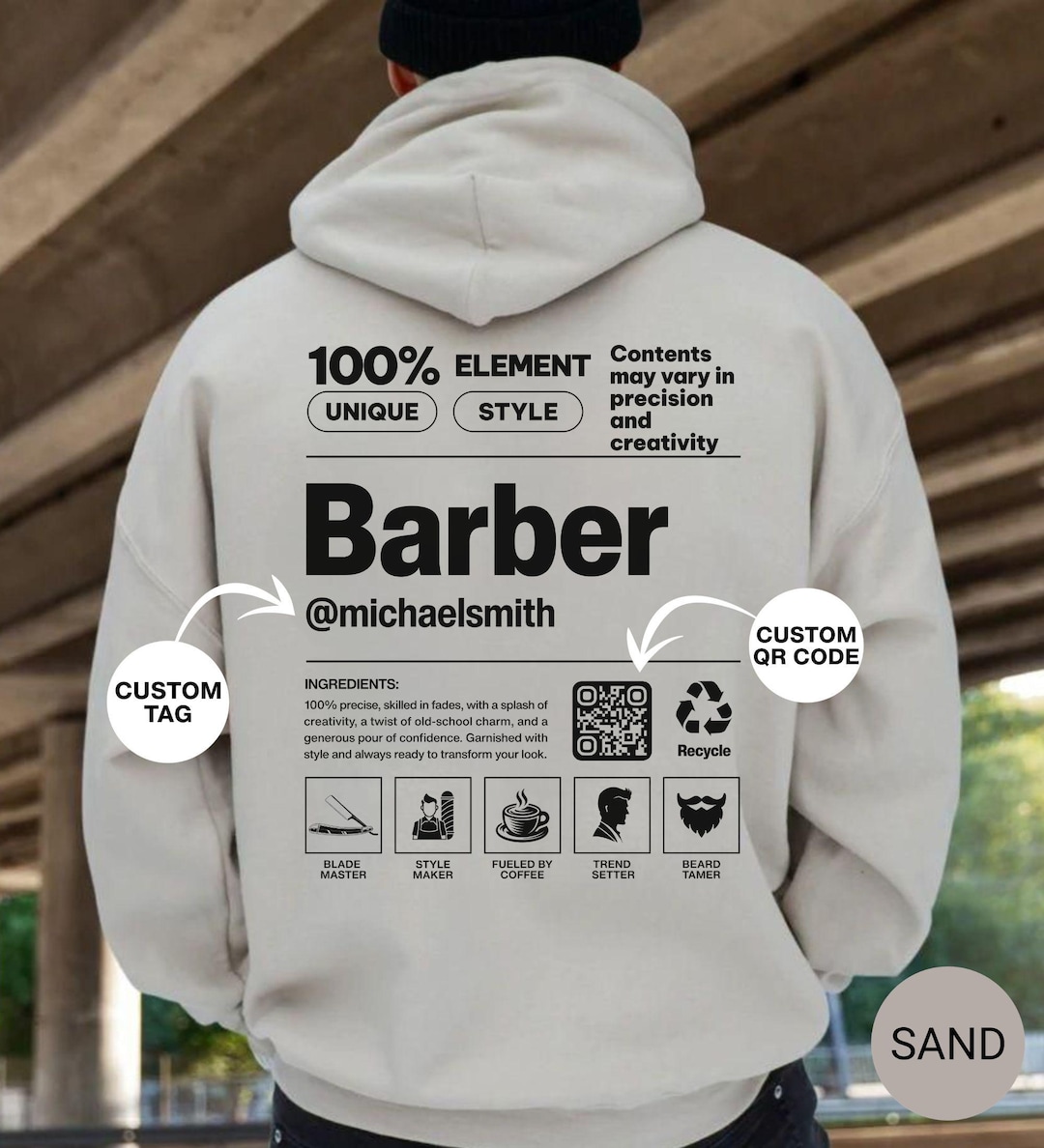 Custom QR Code Barber Hoodie, Personalized Name Barber Hoodie, Barber ...