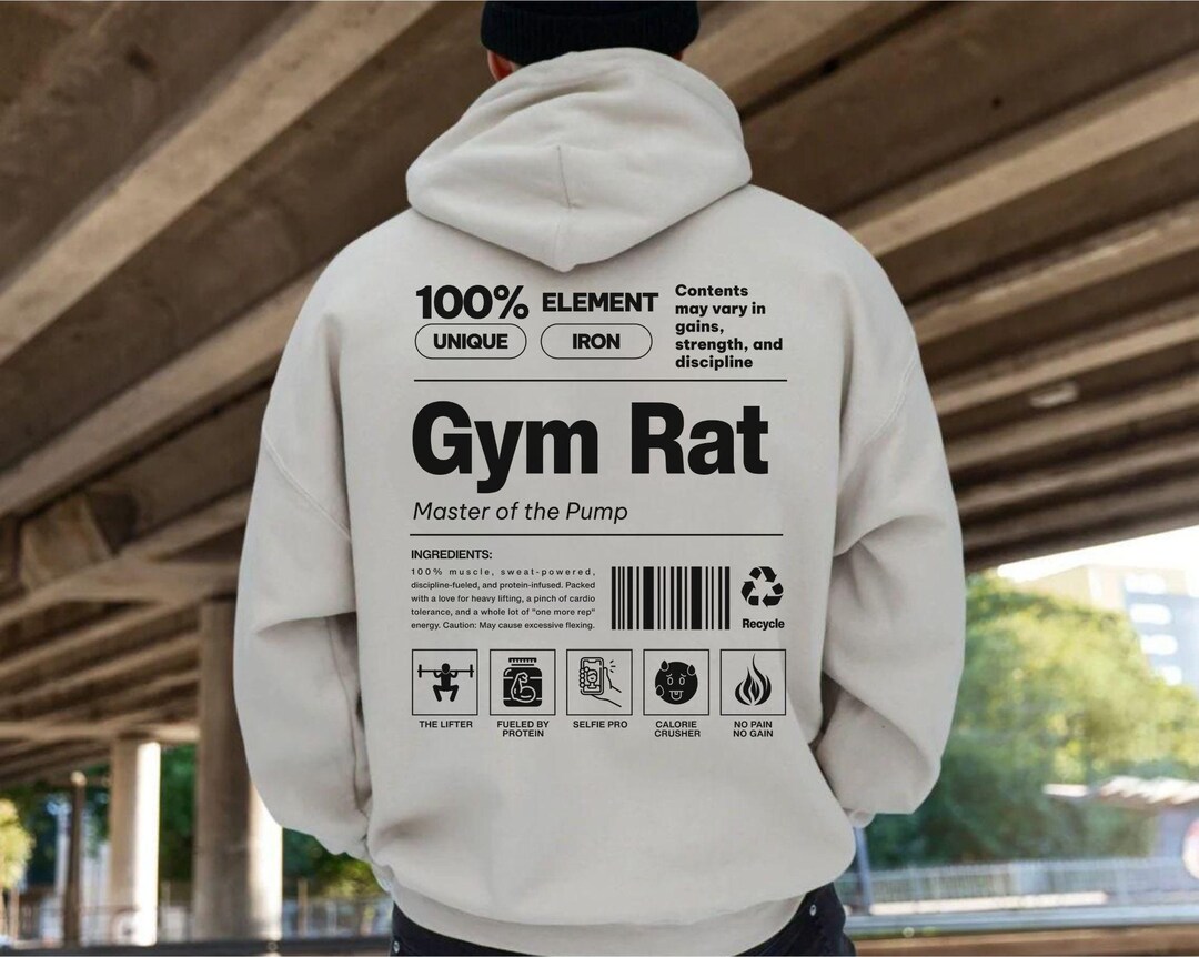 Funny Gym Hoodie, Gym Rat Hoodie, Nutritional Facts Sweater, Gift for ...
