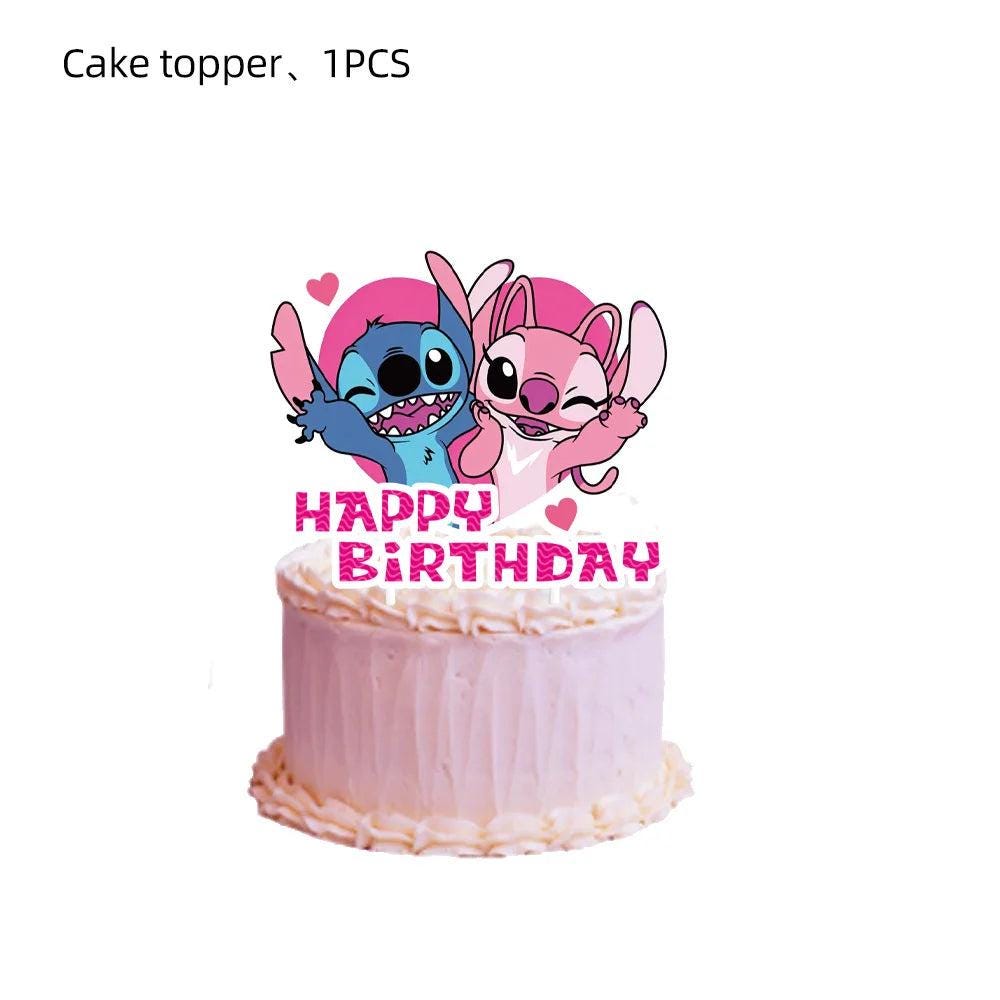 Custom Pink Lilo &stitch Cake Topper Girls Cartoon Happy Birthday Cake ...