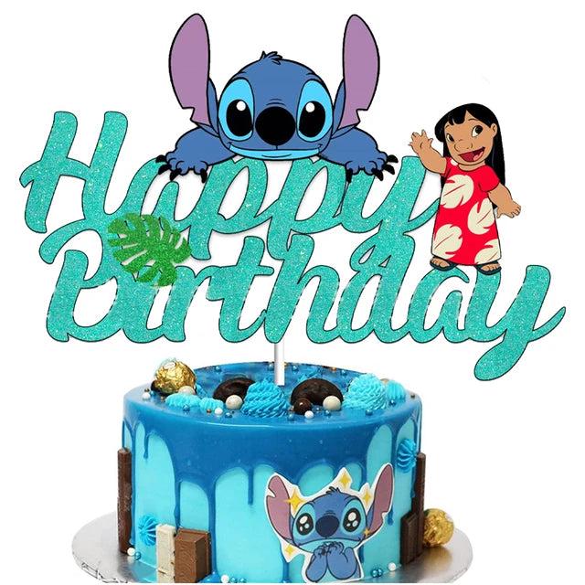 Custom Pink Lilo &stitch Cake Topper Girls Cartoon Happy Birthday Cake ...