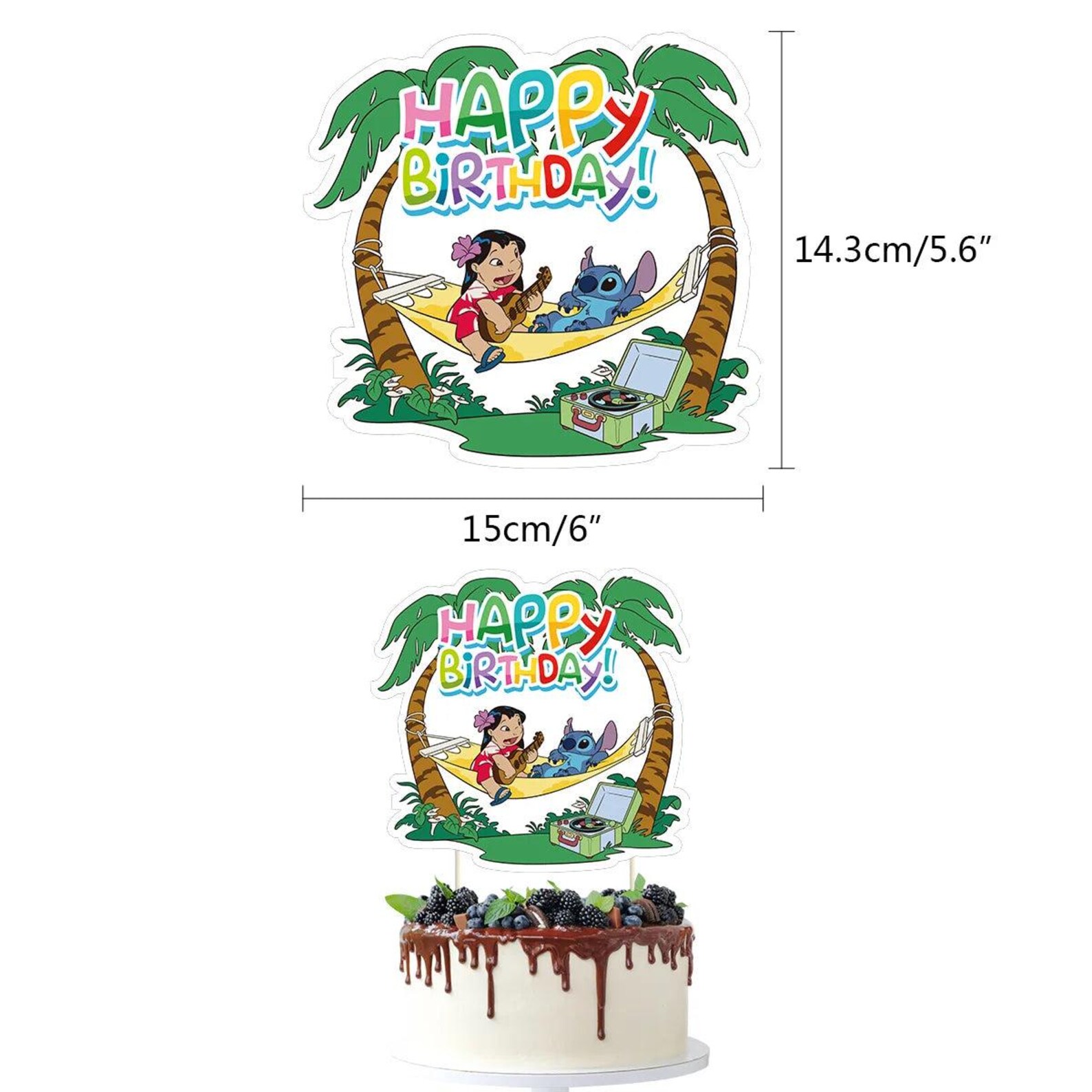 Custom Pink Lilo &stitch Cake Topper Girls Cartoon Happy Birthday Cake ...