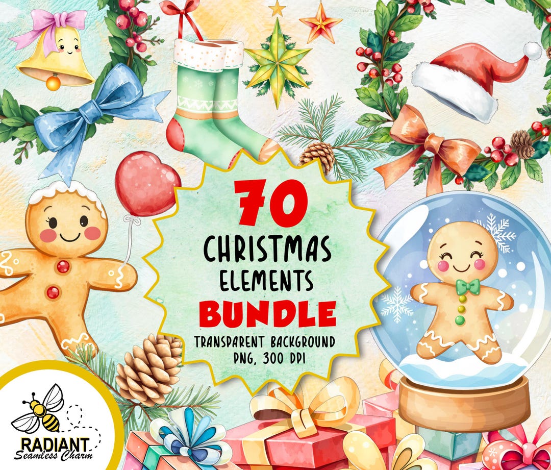 Christmas Watercolor Clipart, Winter Holidays PNG, Digital Download ...
