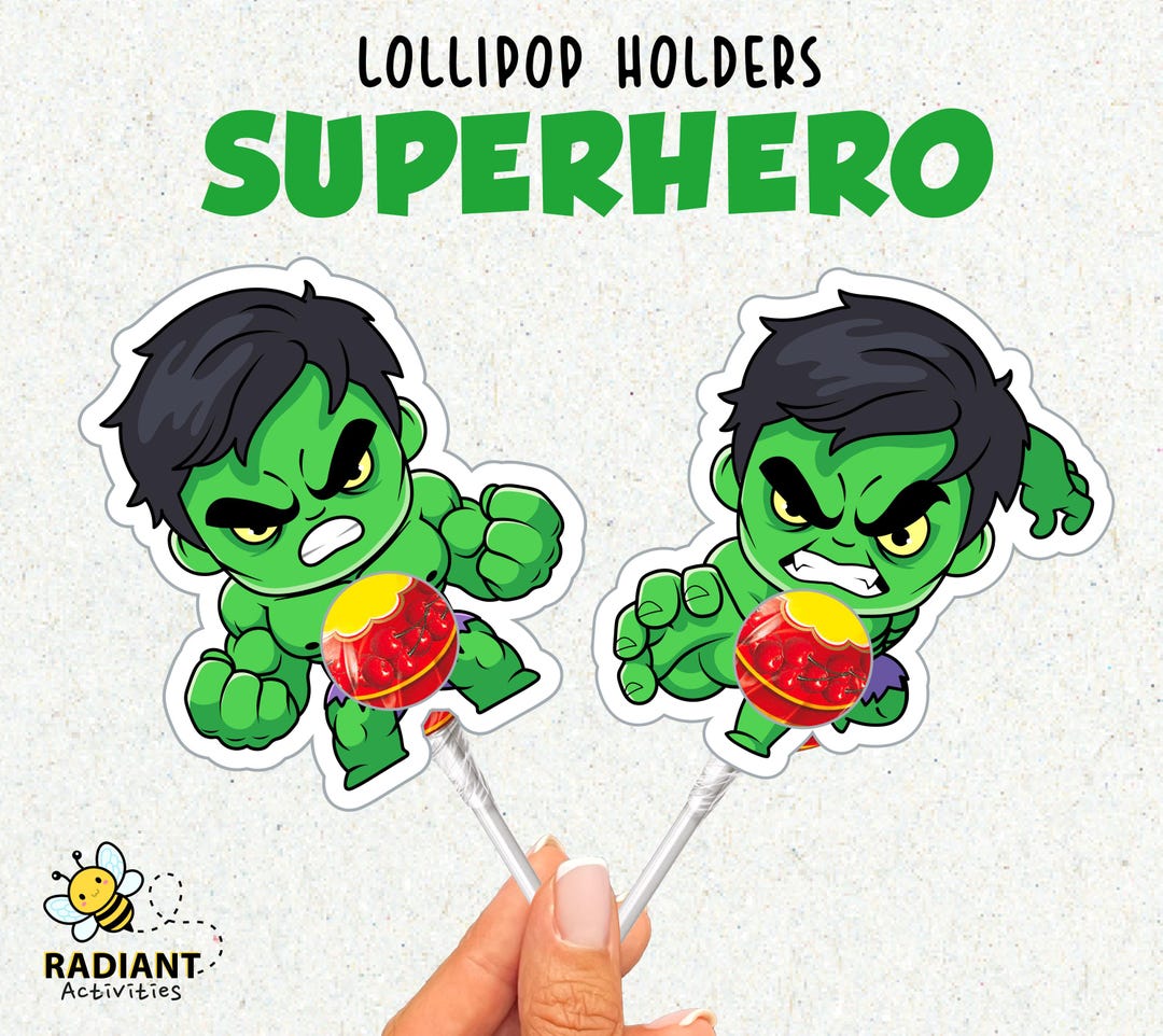 Green Superhero Lollipop Holders Printable, Cute Hero Lollipop Holder ...