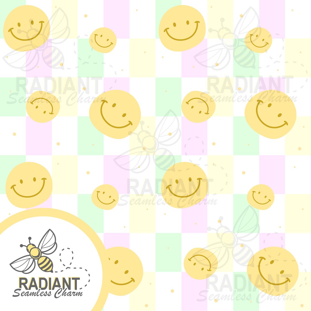 Happy Face Checker Smiley Face Seamless Pattern, Smile Digital ...