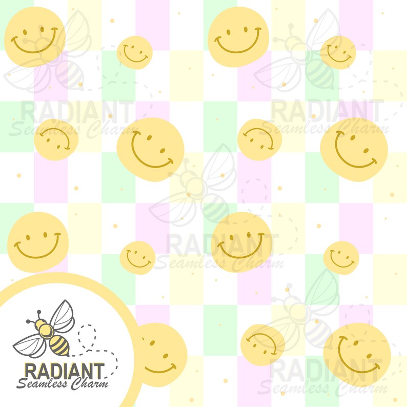 Happy Face Checker Smiley Face Seamless Pattern, Smile Digital ...