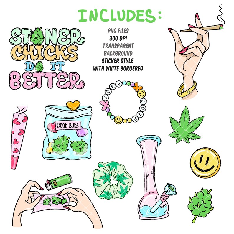 Stoner Girl PNG Bundle, Stoner Girl Clipart Sublimation, Cannabis Pink ...