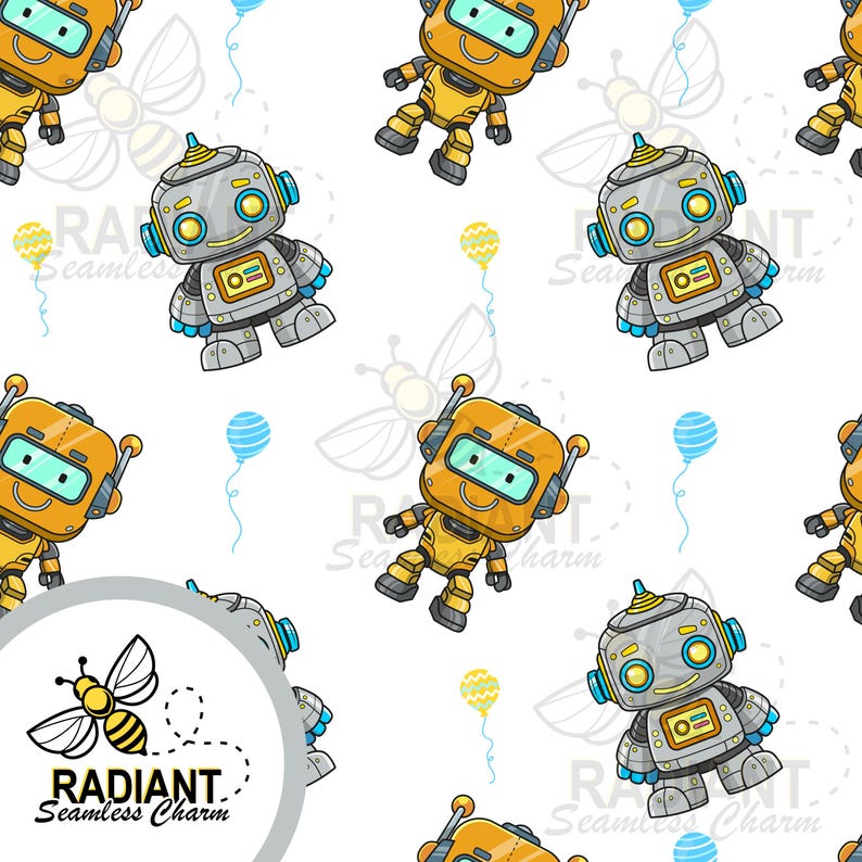 Robot Digital Paper, Robot Birthday Scrapbook Paper, Robots Seamless ...