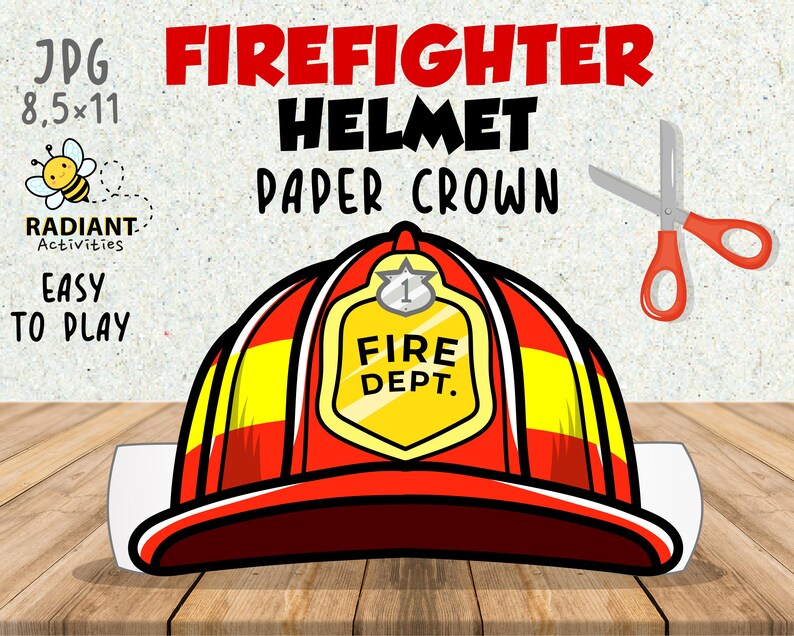 Firefighter Helmet Printable for Kids, Fire Department Cap Hat Fun Kids ...