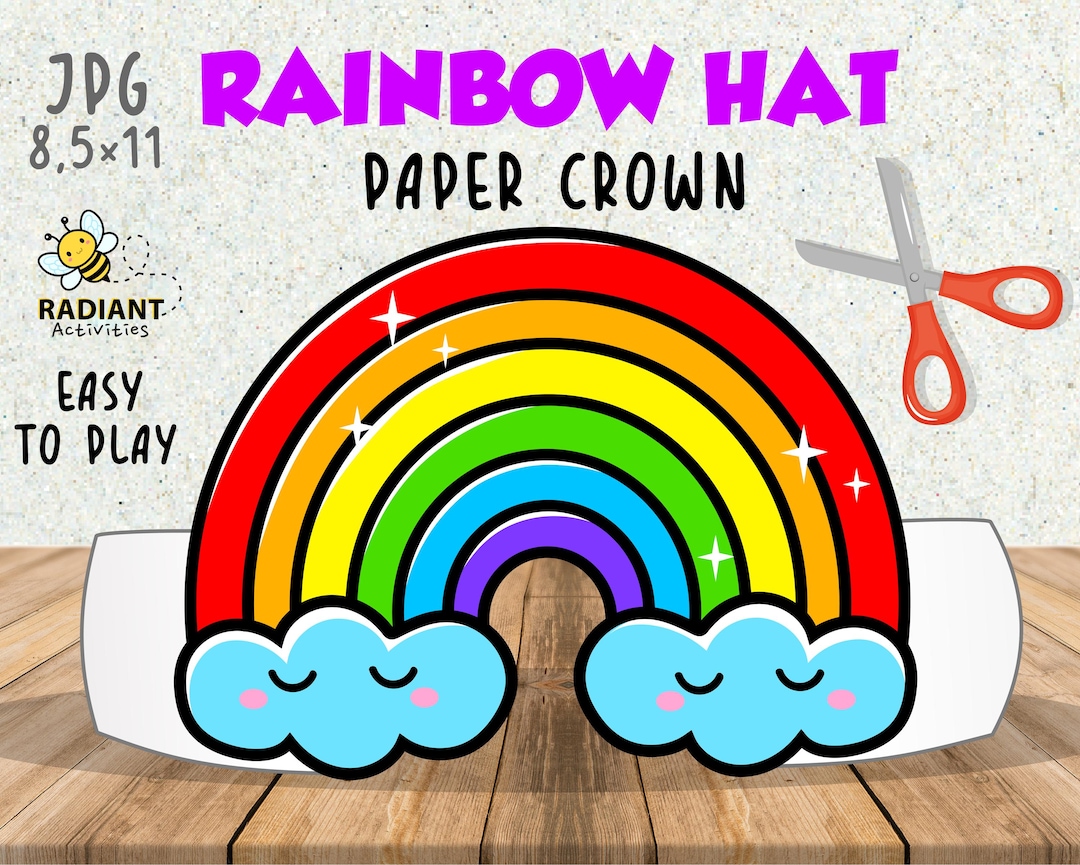 Rainbow Hat Paper Crown Printable for Kids, Rainbow Cap Hat Fun Kids ...