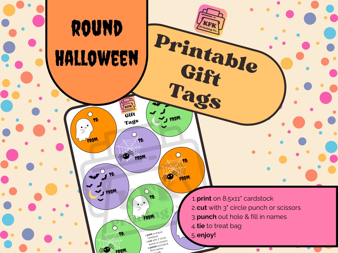 Printable Round Cute Halloween Gift Tags - Digital PDF Download - Uses ...