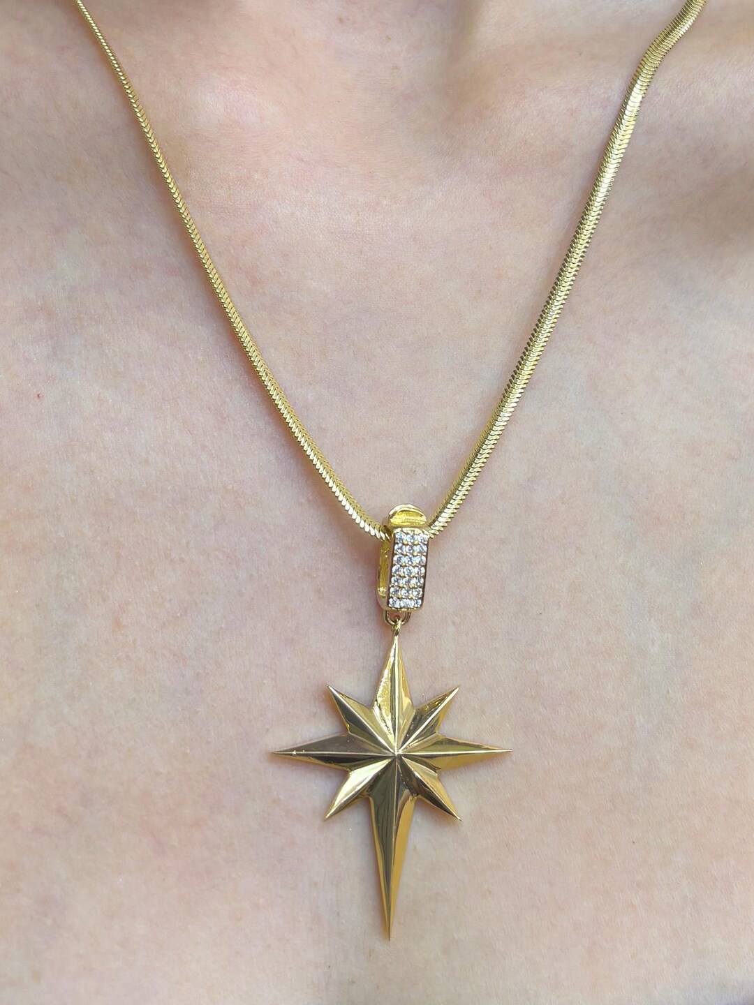 14K Gold North Star Pendant Necklace Celestial Star Necklace in Rose ...