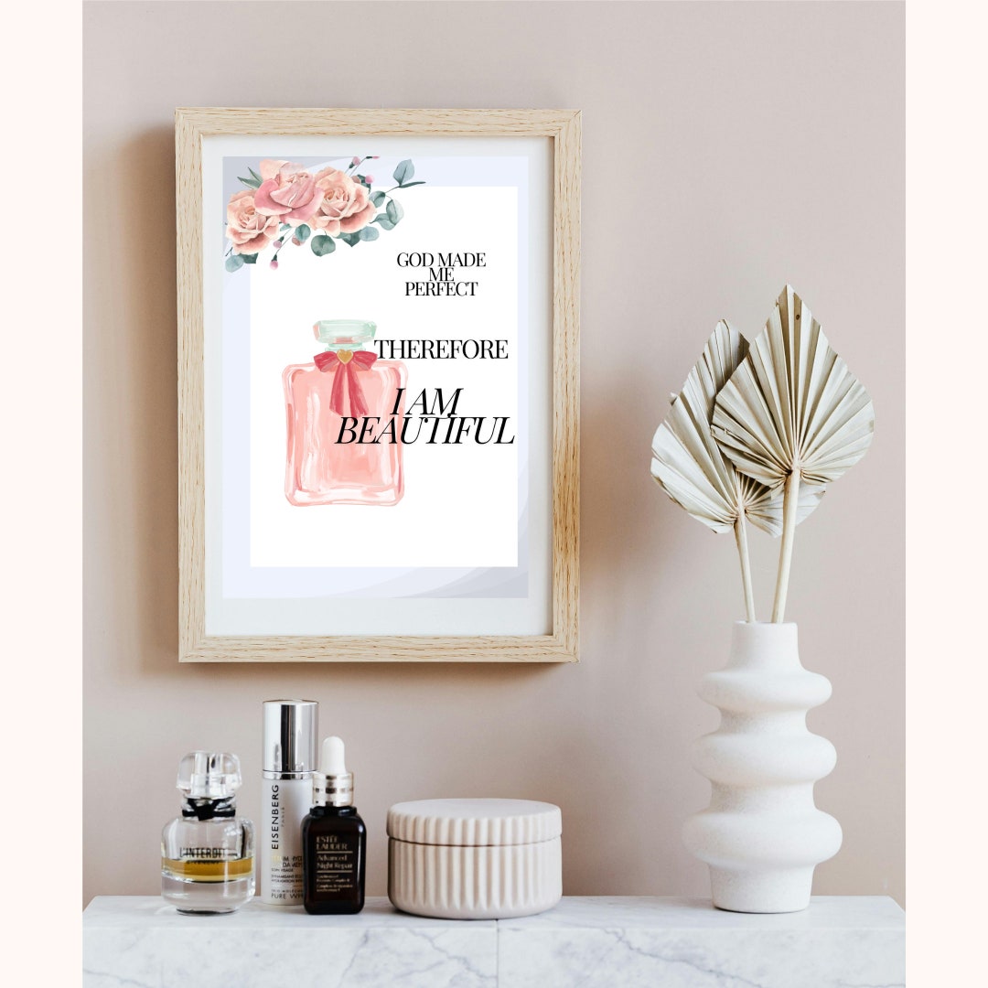 Digital Download Print God Made Me Perfect Art Print Pink Affirmation ...
