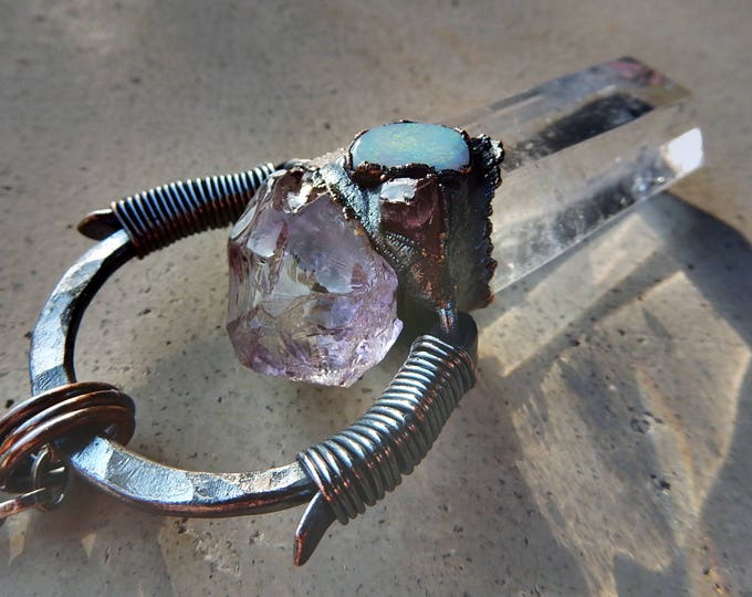 Tribal Amulet With White Angel Phantom Quartz, Amethyst, Boulder Opal ...