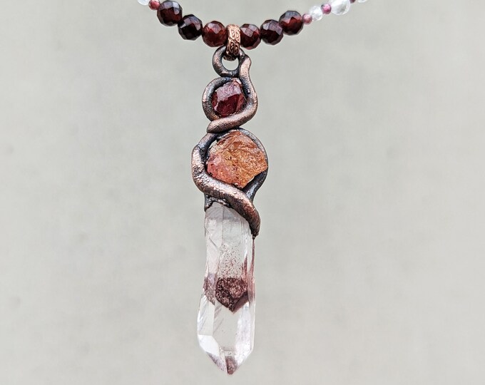 Kundalini Mata Shakti Necklace With Red Hematite Phantom Quartz, Orange ...