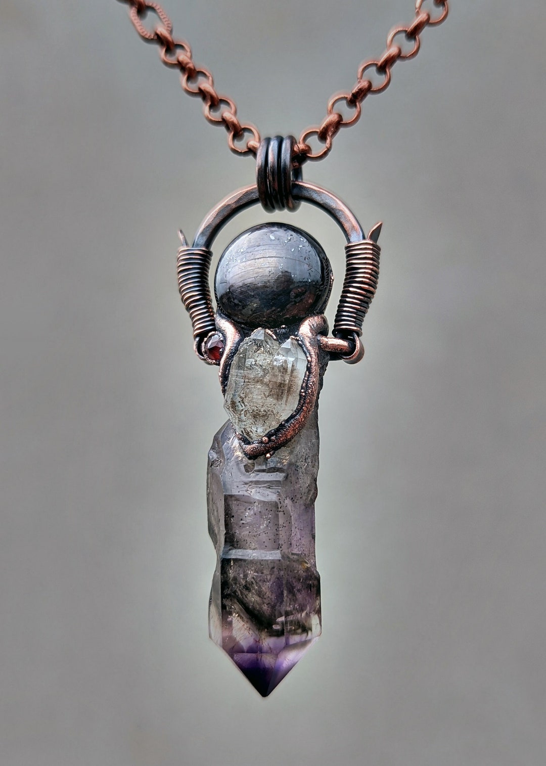 Tribal Amulet With Scepter Phantom Lepidocrocite Smoky Amethyst, Golden ...