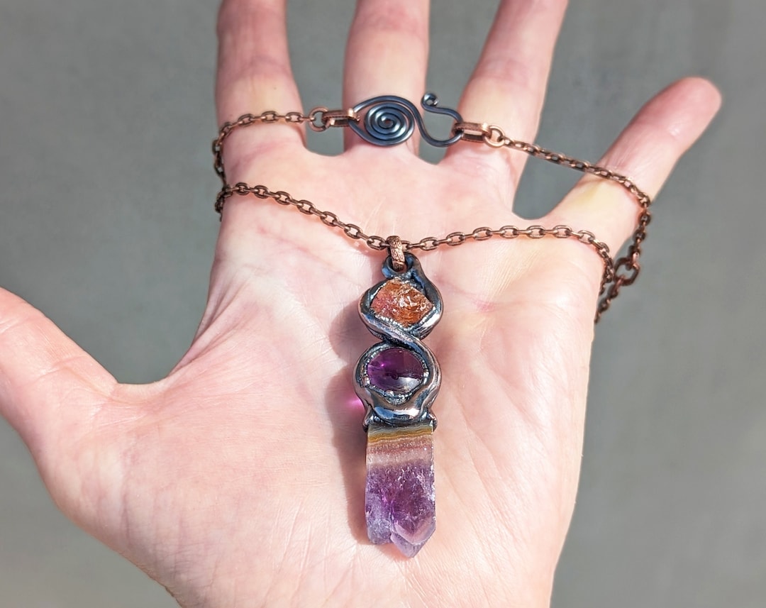 Kundalini Shakti Devi Amulet With Amethyst Geode Slice, Amethyst, Orang ...