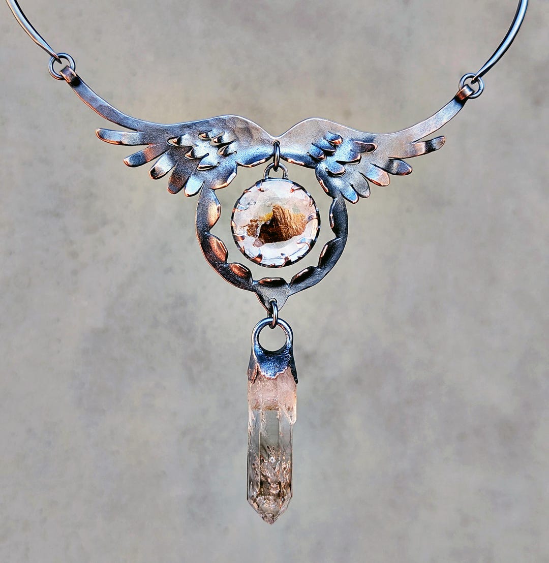 Mystical Angel Wing Amulet With Rare Enhydro Brandberg Quartz Wand ...