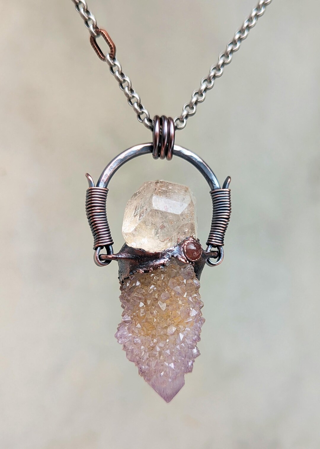 Tribal Amulet With Ametrine Spirit Quartz, Champagne Topaz, Golden-pink ...