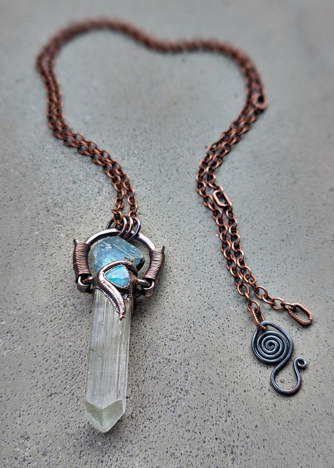 Tribal Amulet With Terminated Hiddenite, Vietnamese Aquamarine, Fire ...