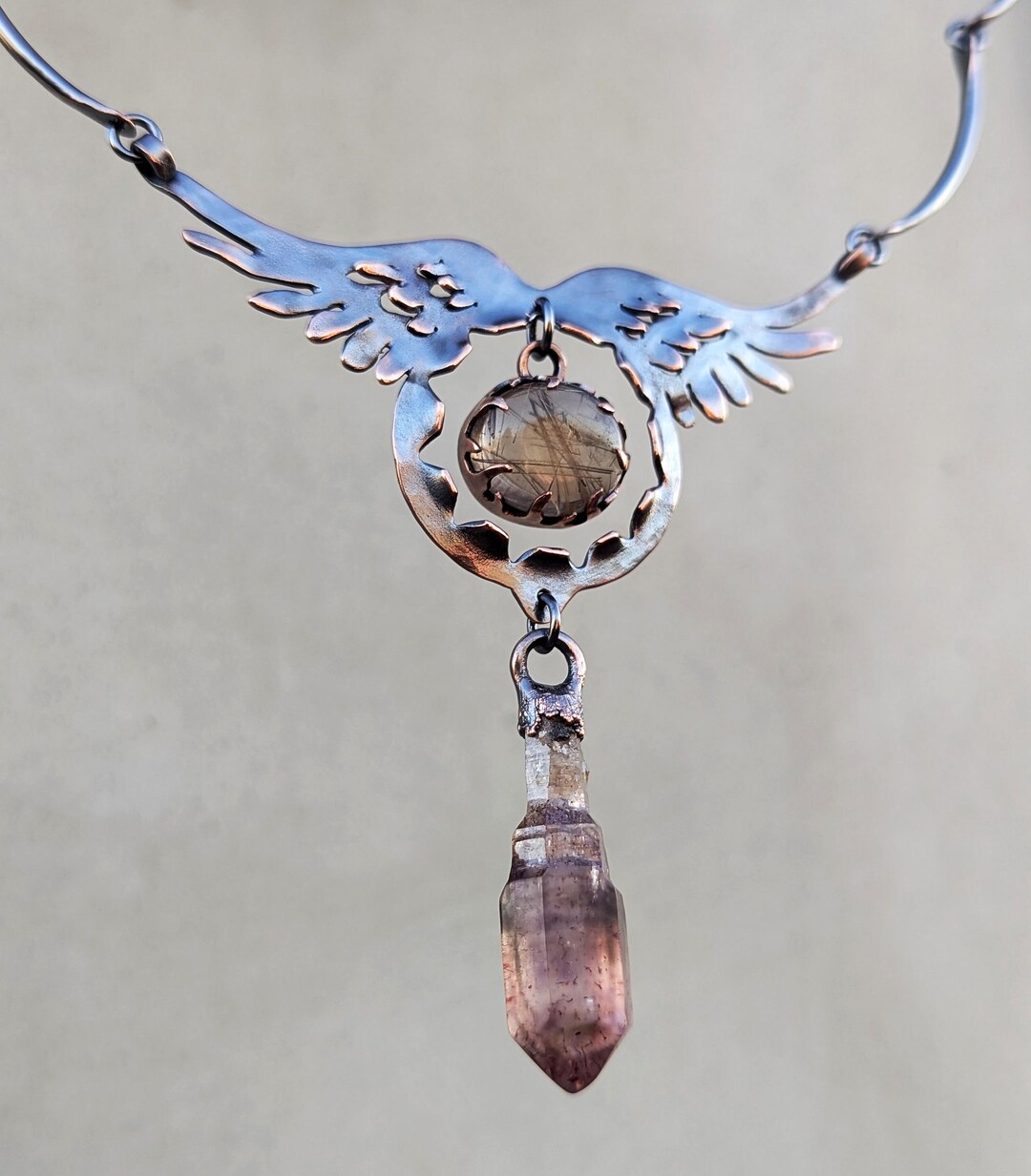 Mystical Angel Wing Amulet With Angel Hair Quartz, Scepter Smoky ...