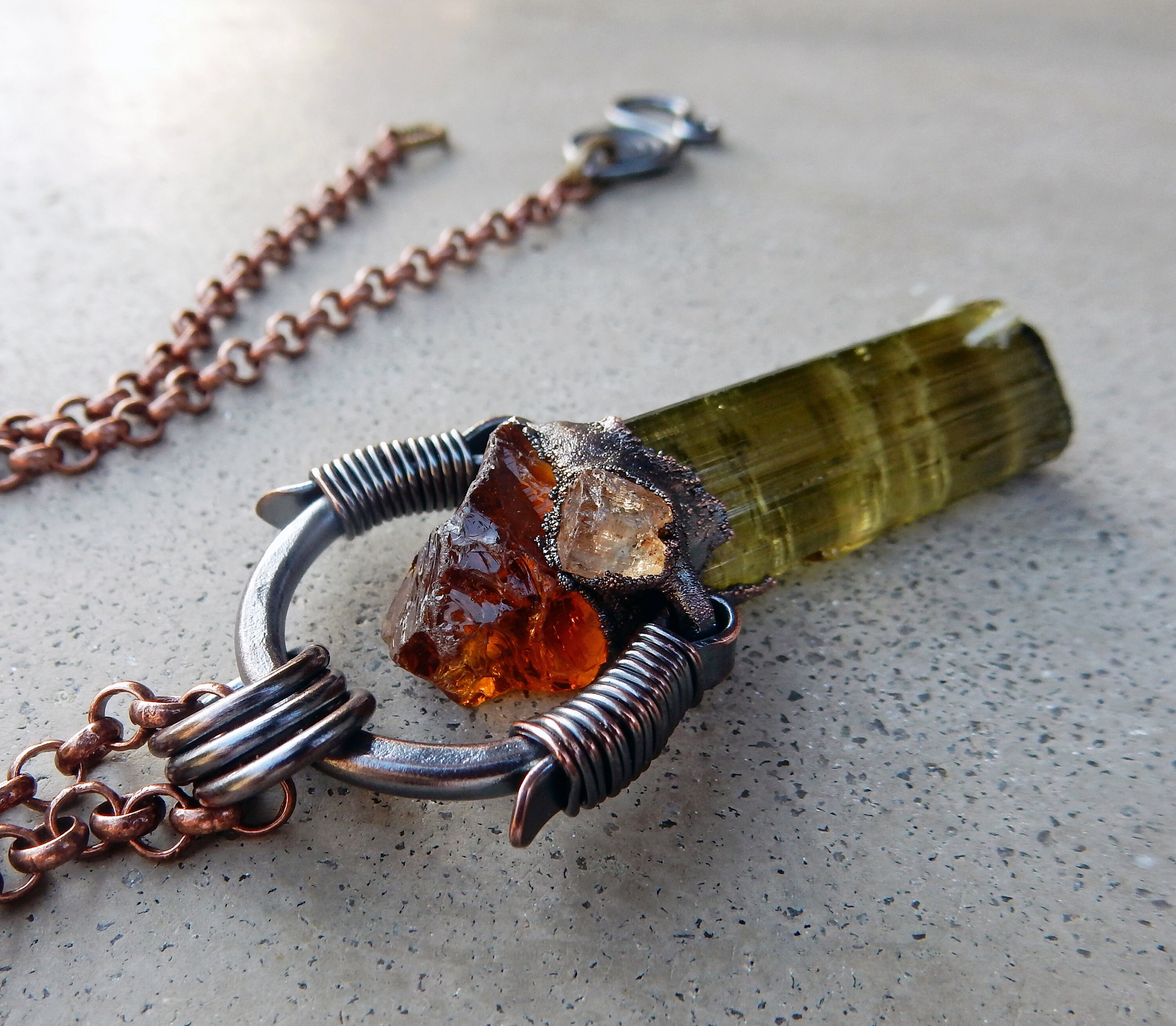 Tribal Amulet With Black Cap Green Tourmaline Citrine and | Etsy