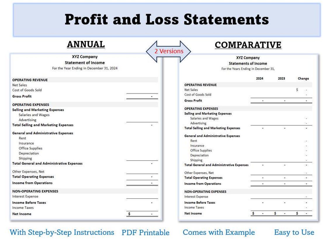 Comparative Profit and Loss Templates Financial Statement Spreadsheet ...