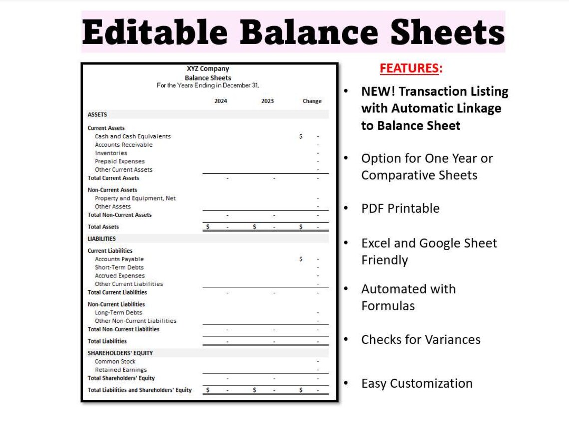 Comparative Balance Sheet With Transaction Listing Financial Statement ...